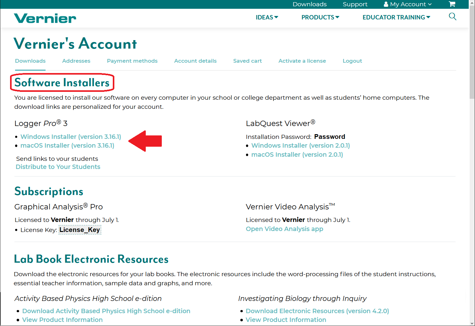 How do I access Logger Pro 3 installers and passwords from my account ...
